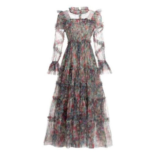 Ruffle Mesh Printed Dress – Ali Affordable