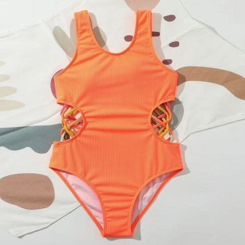 Girls Cut Out Criss Cross Swimsuit – Ali Affordable